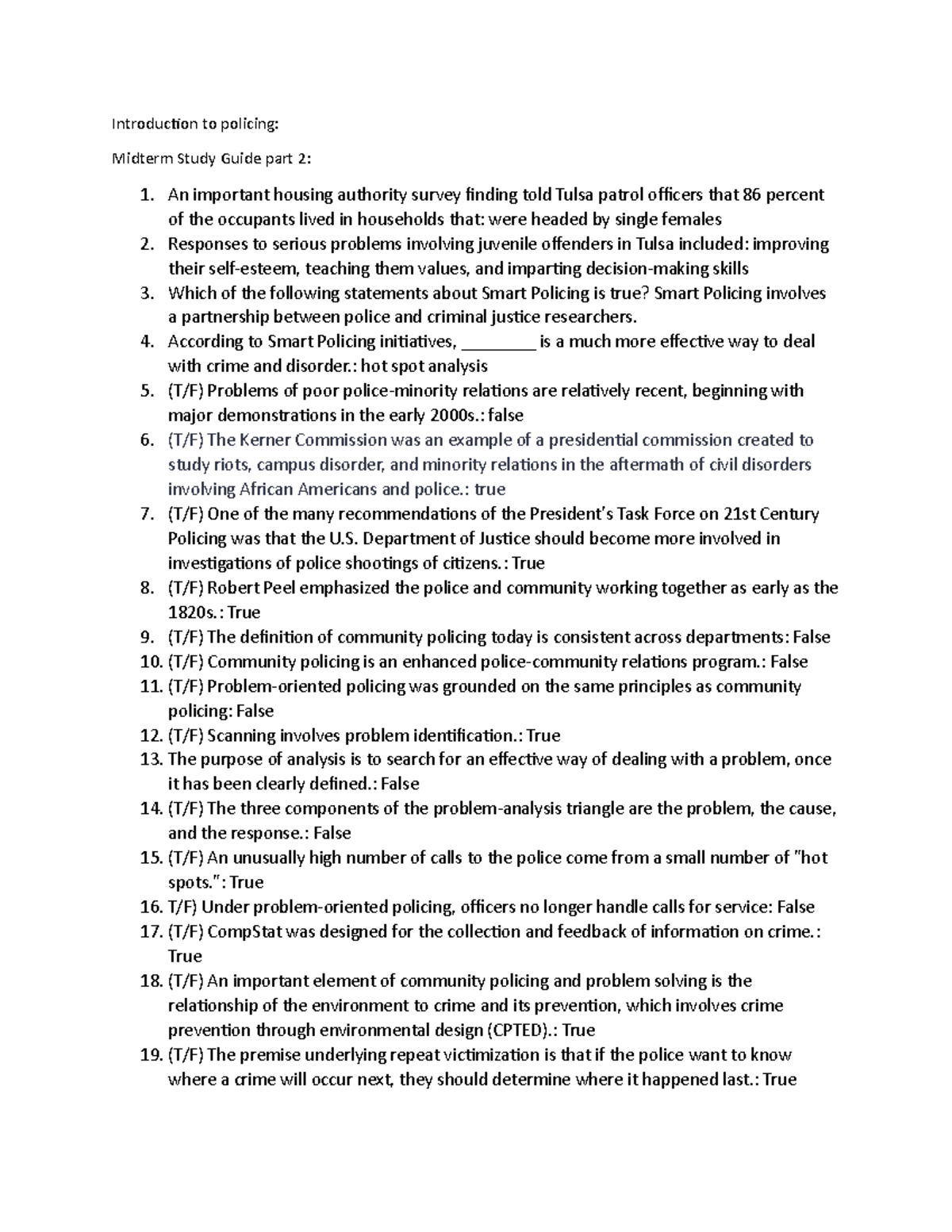 Intro to policing midterm study guide part 2 - Introduction to policing ...