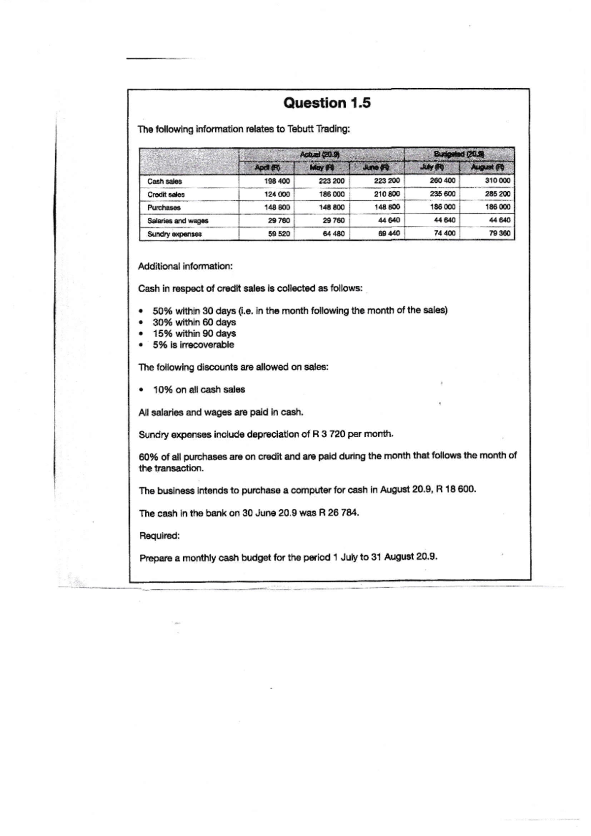 FINM2B LU1 Q1.5 Q AND A - No additional information - Question 1. The ...