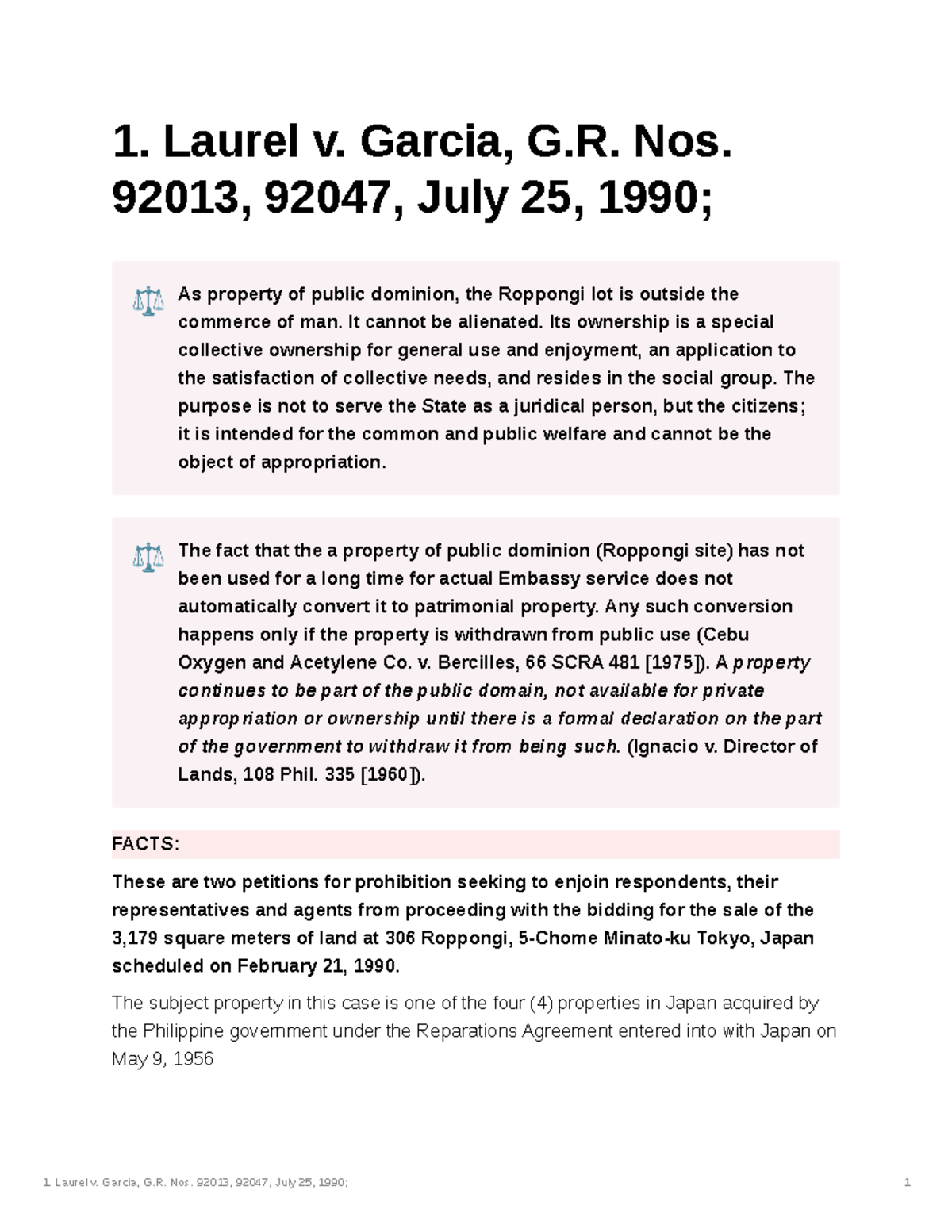 Laurel v. Garcia (1990) Case Digest - 1. Laurel v. Garcia, G. Nos ...