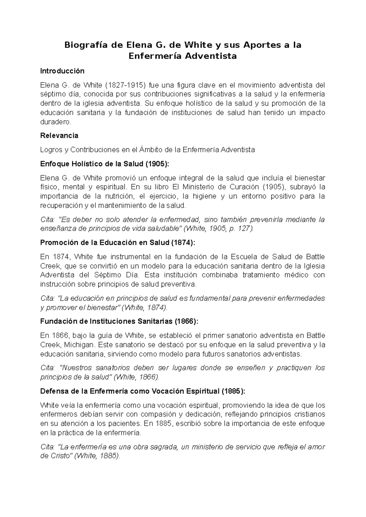 Biografía de Elena G - de White y sus Aportes a la Enfermería ...