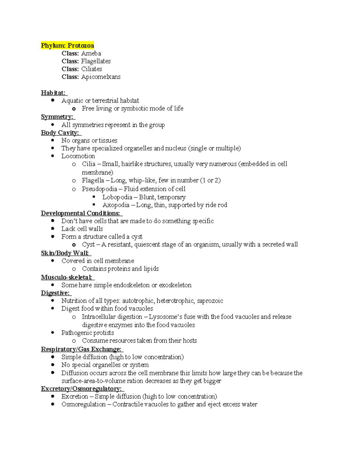 Protozoa outline - Phylum: Protozoa Class: Ameba Class: Flagellates ...