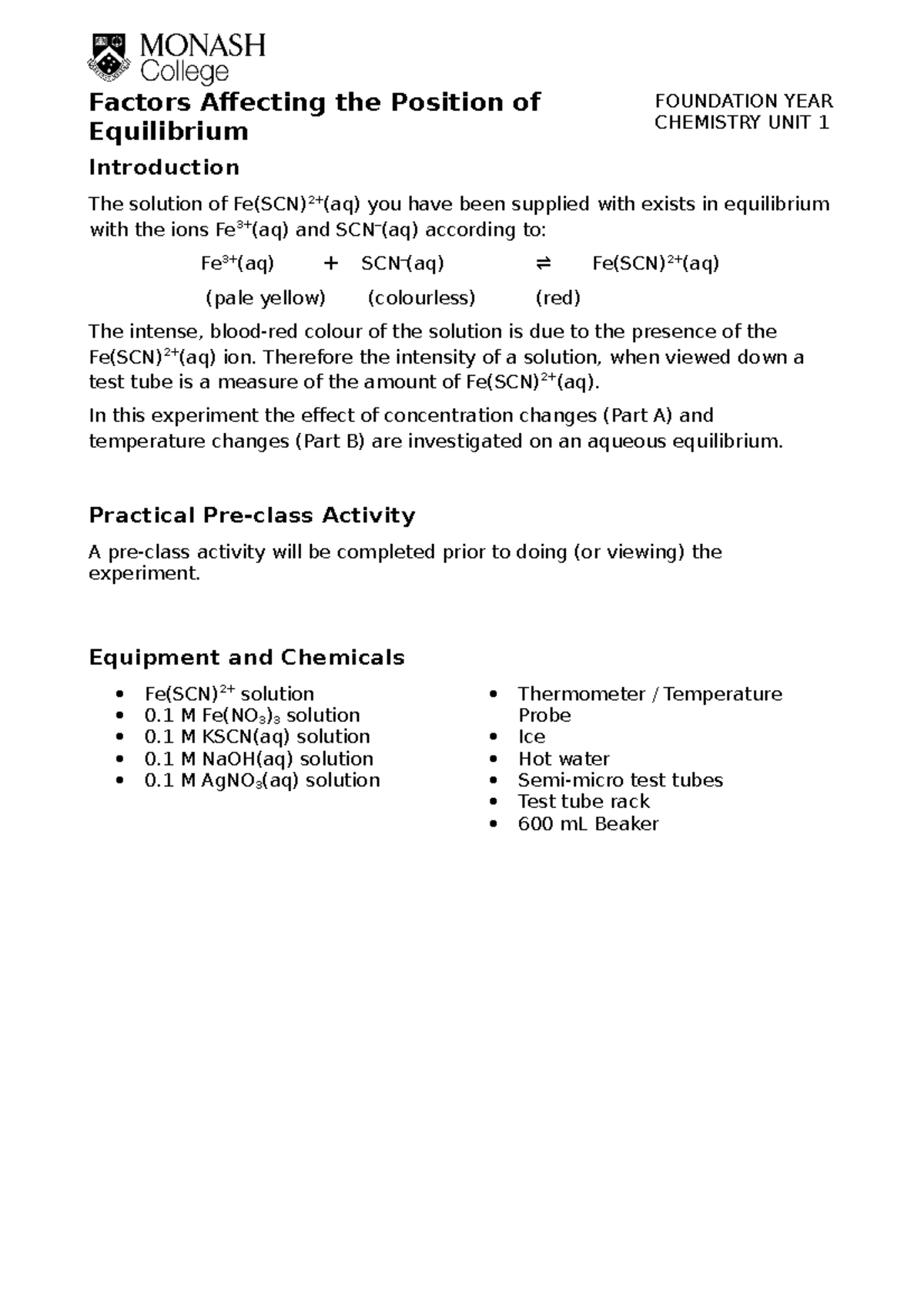 Factors Affecting Equilibrium Sem2 2022 - Factors Affecting the ...