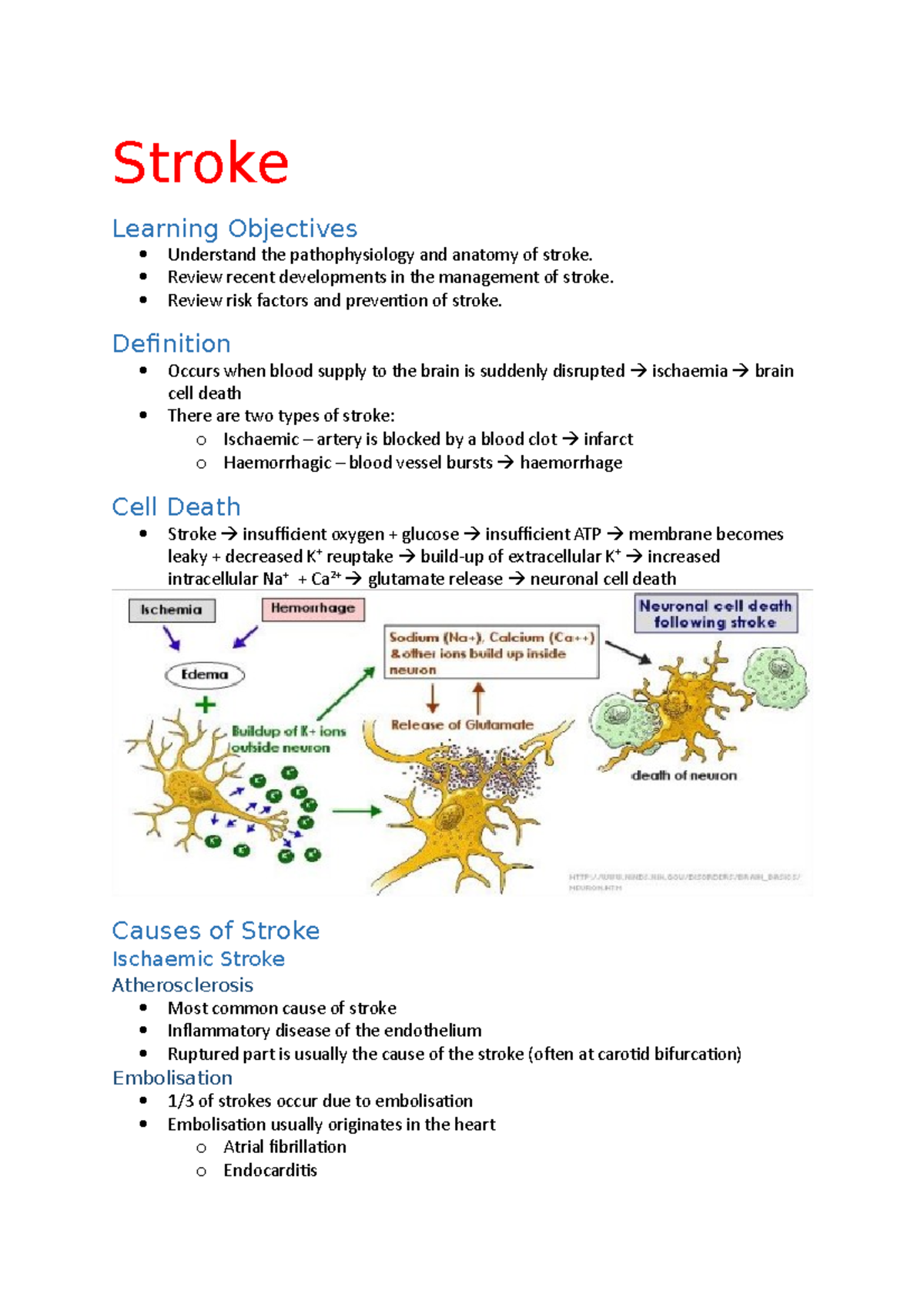Stroke - Stroke Learning Objectives Understand the pathophysiology and ...