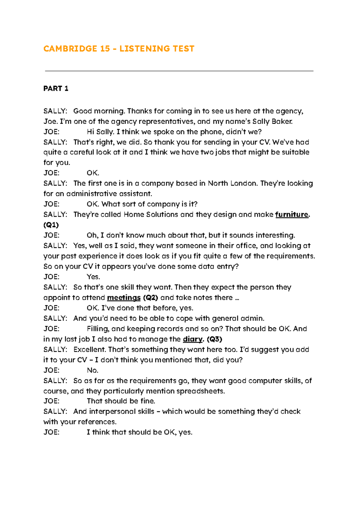 Cambridge 15 Listening TEST 3 - CAMBRIDGE 15 - LISTENING TEST PART 1 ...