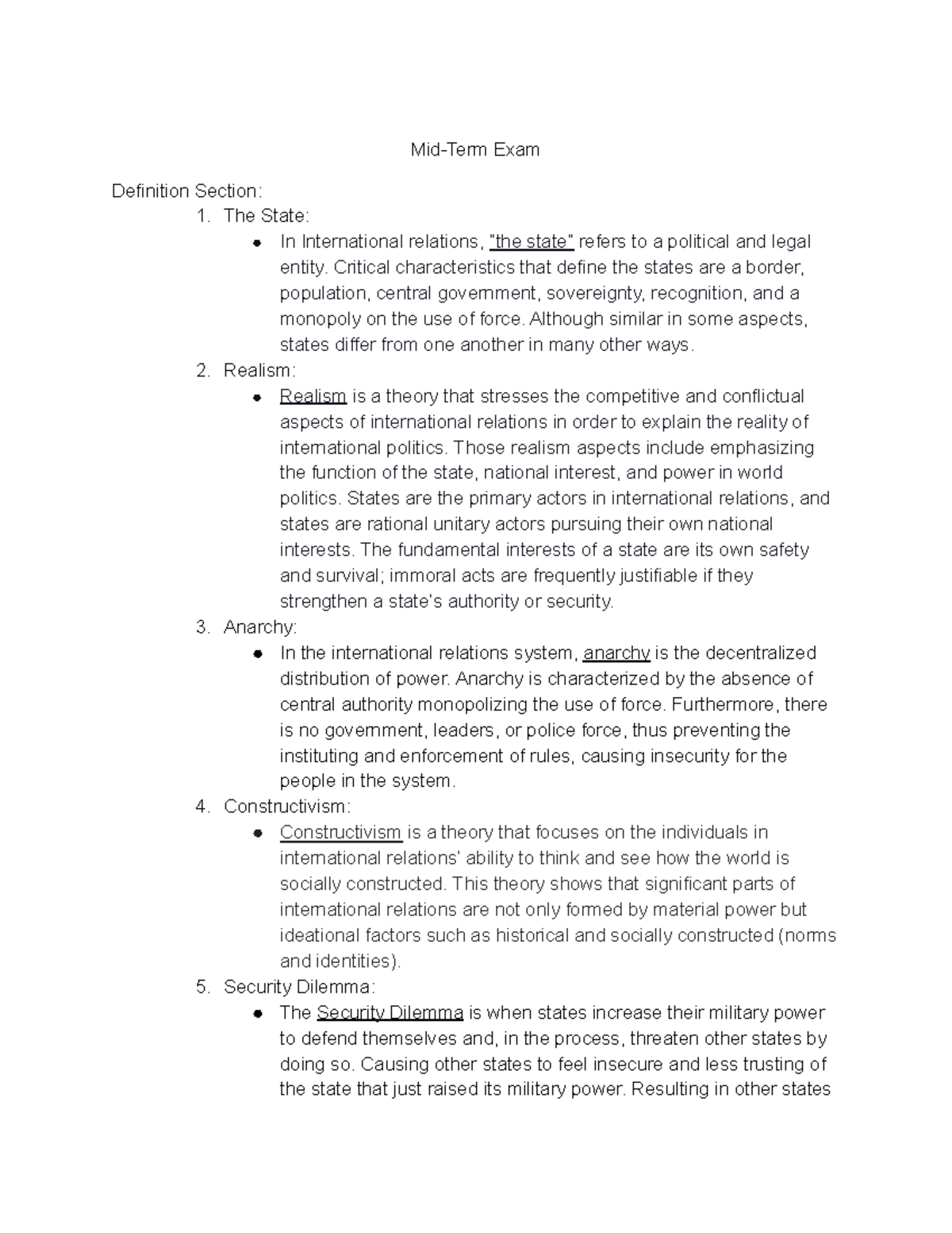 PLS106 Mid-Term - Mid-Term Exam Definition Section: 1. The State: In ...