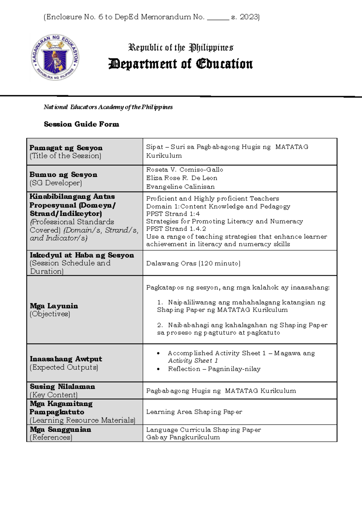 SG Filipino 4 and 7 Session 3 - Republic of the Philippines Department ...