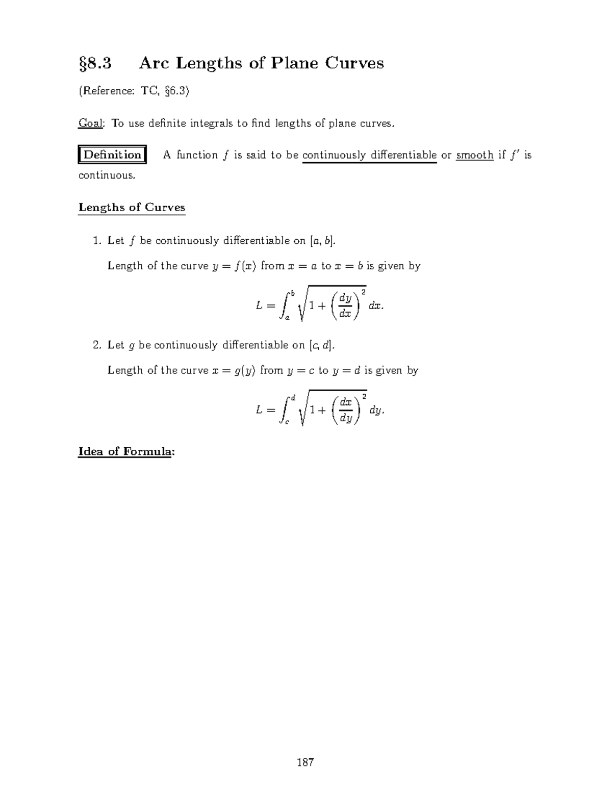 MA1102R 09chap8pt2 - Calculus - §8 Arc Lengths of Plane Curves ...