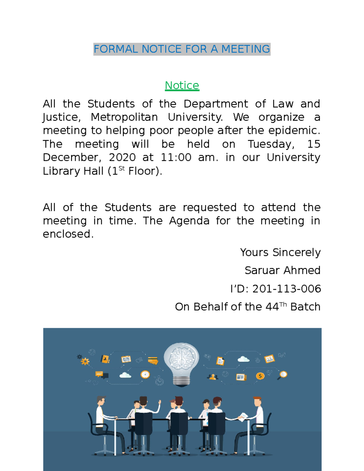 Formal Notice FOR A Meeting ( Poster) - FORMAL NOTICE FOR A MEETING ...