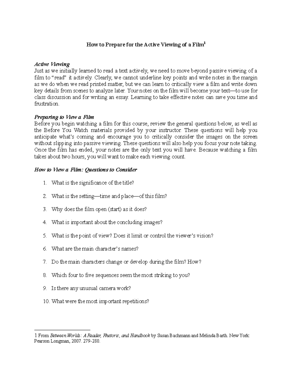 Guide - Active Viewing of Film - How to Prepare for the Active Viewing ...