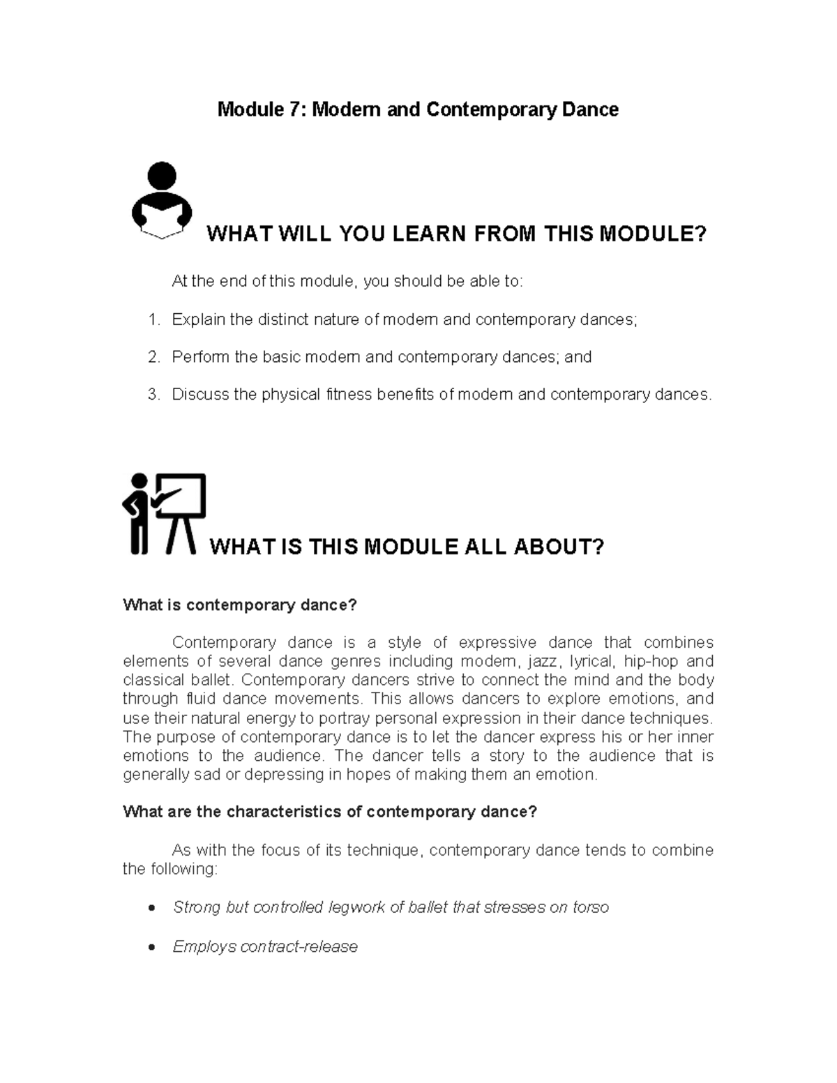 GPE3 Module 7 - ... - Module 7: Modern and Contemporary Dance WHAT WILL YOU LEARN FROM THIS ...