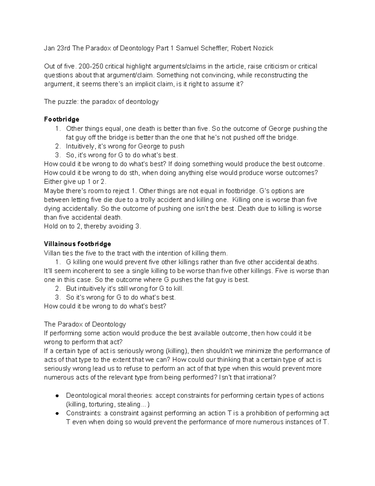 PHIL 334 The Paradox of Deontology - Jan 23rd The Paradox of Deontology ...