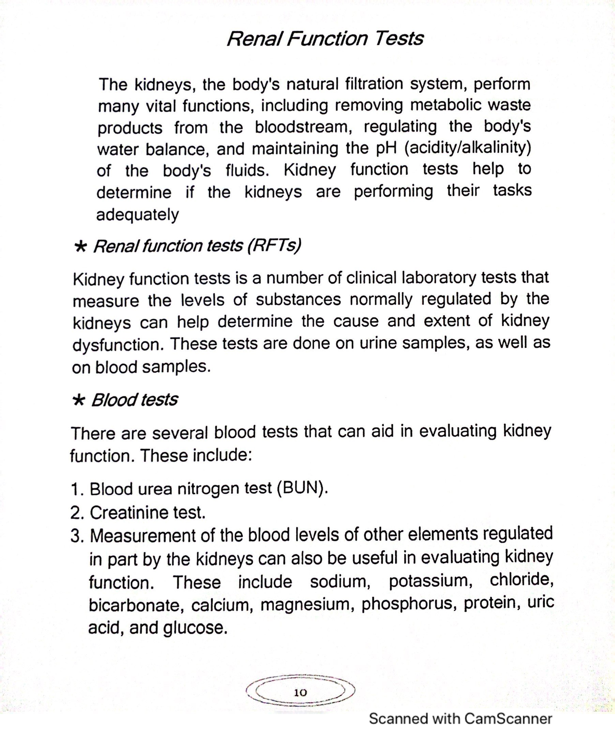 Renal function test - Biochemistry - Studocu