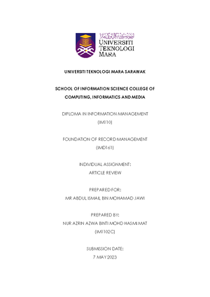 Report Library IMD 315 - // - UNIVERSITY TECHNOLOGY MARA SARAWAK ...