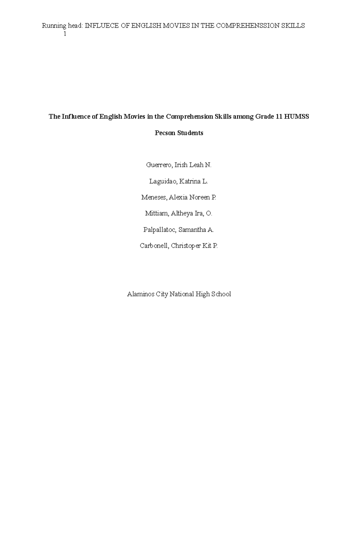 The Influence of English Films in the Comprehension Skills Among Grade ...