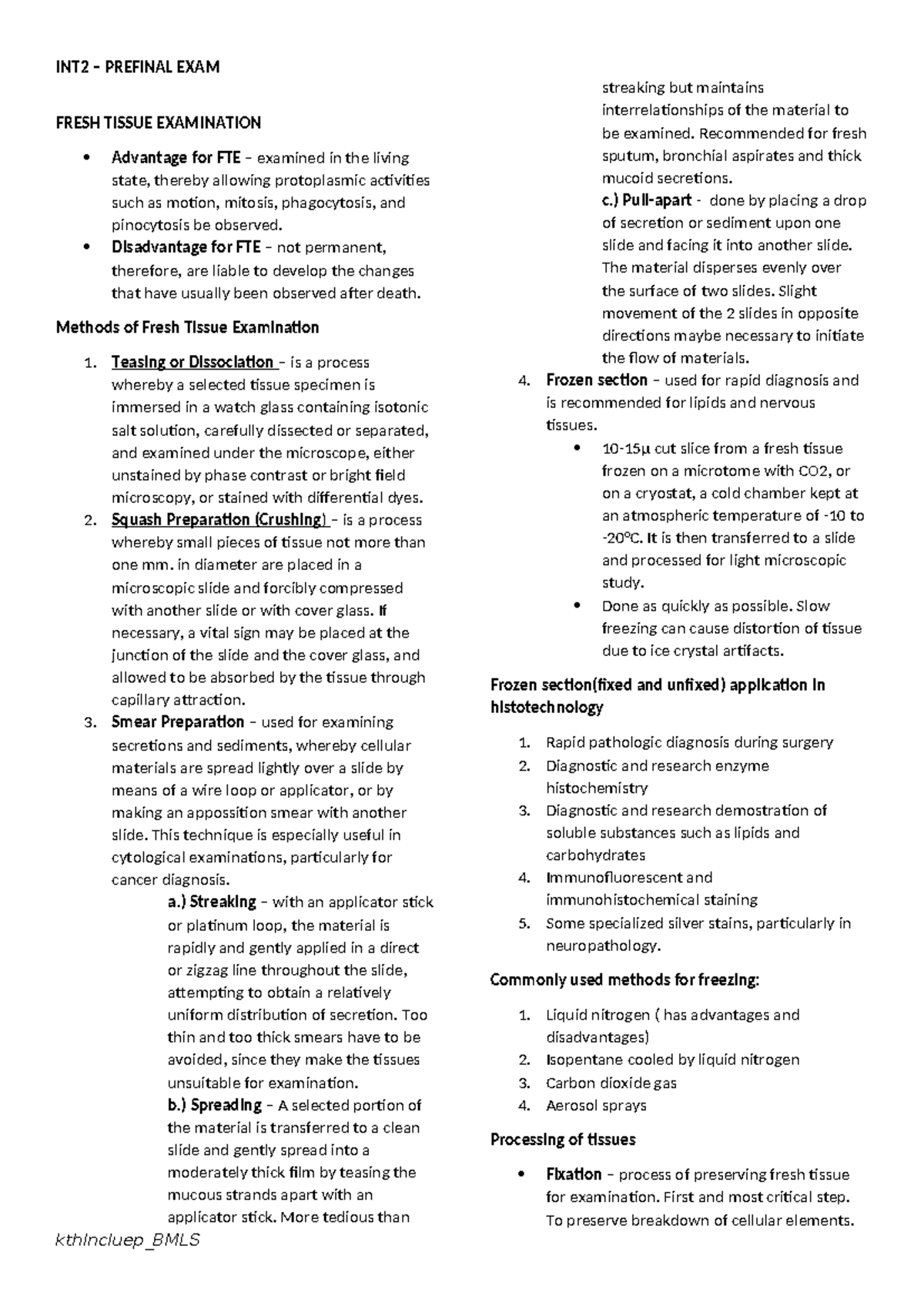 Fresh- Tissue- Examination - INT2 – PREFINAL EXAM FRESH TISSUE ...