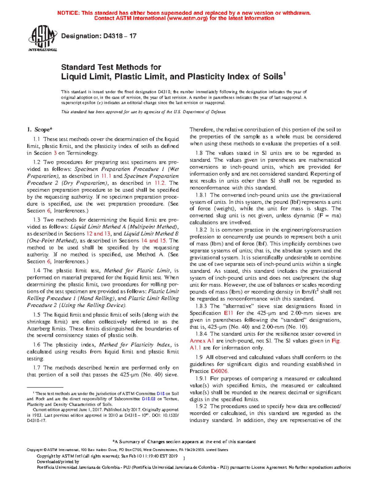 Astm D4318- limite liquido - NOTICE: This standard has either been ...