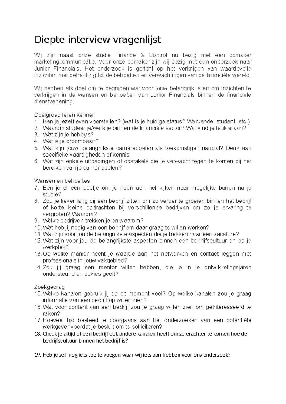 Comaker Interview Vragen - Diepte-interview vragenlijst Wij zijn naast ...