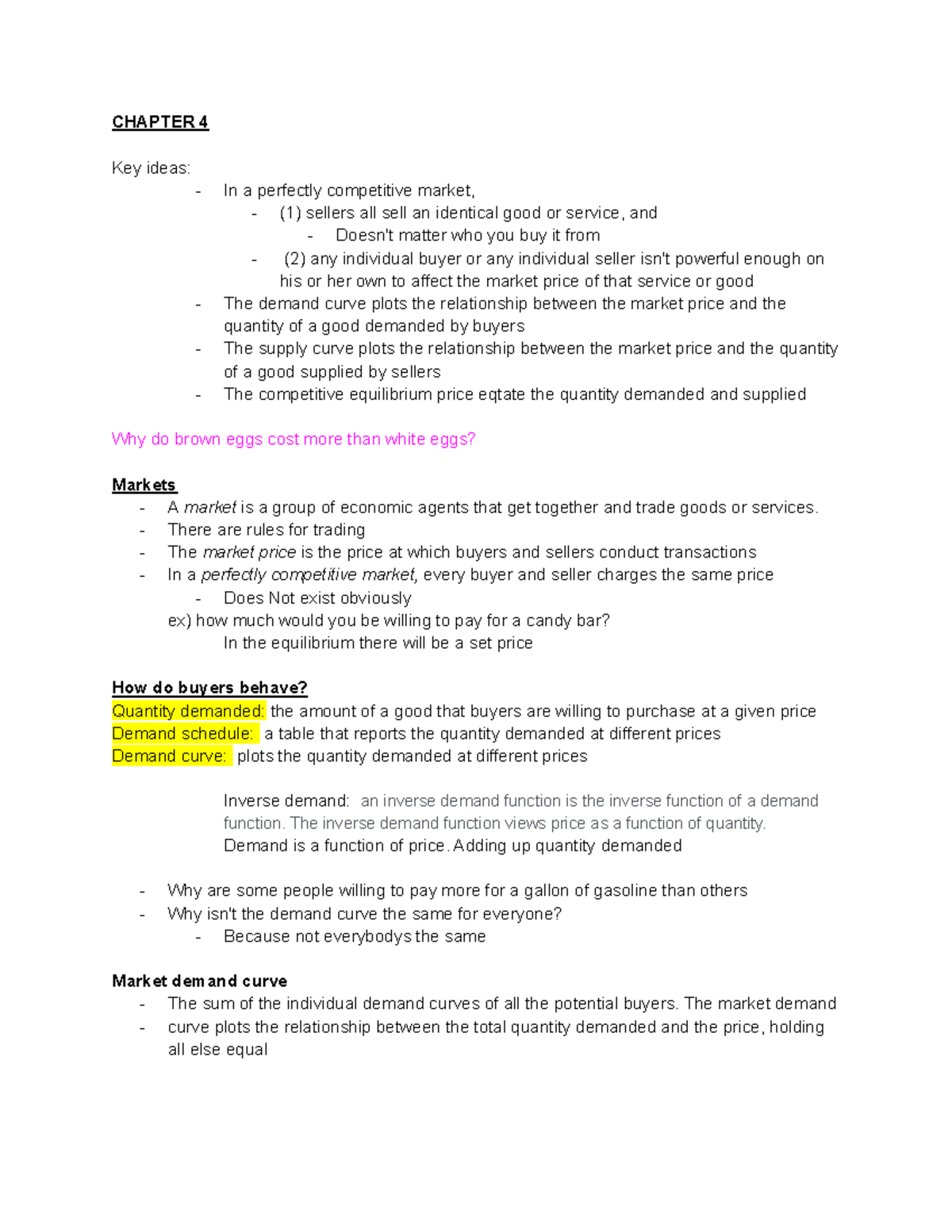 Chapter 4 supply, demand and equilibrium - CHAPTER 4 Key ideas: - In a ...