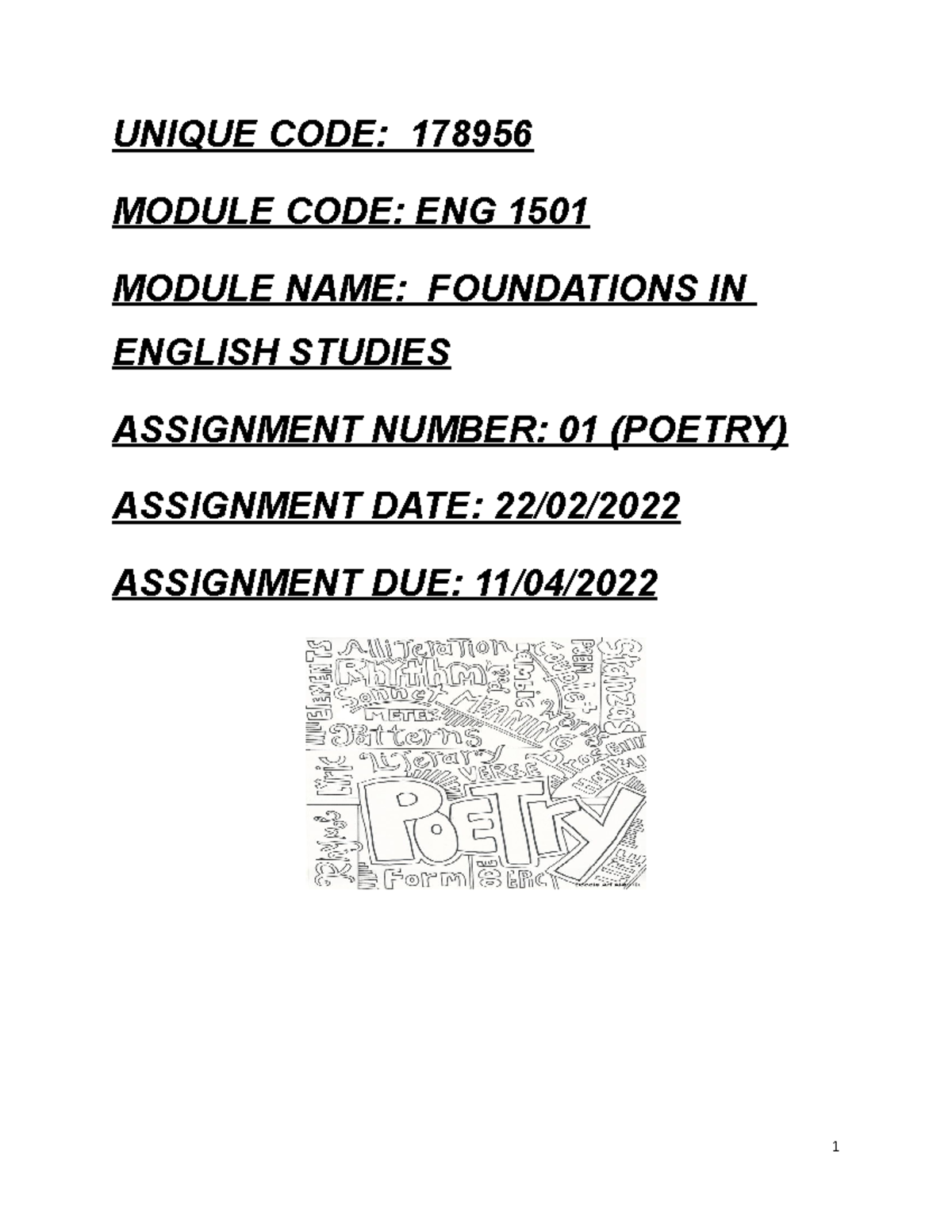 foundations in English literacy studies - UNIQUE CODE: 178956 MODULE ...