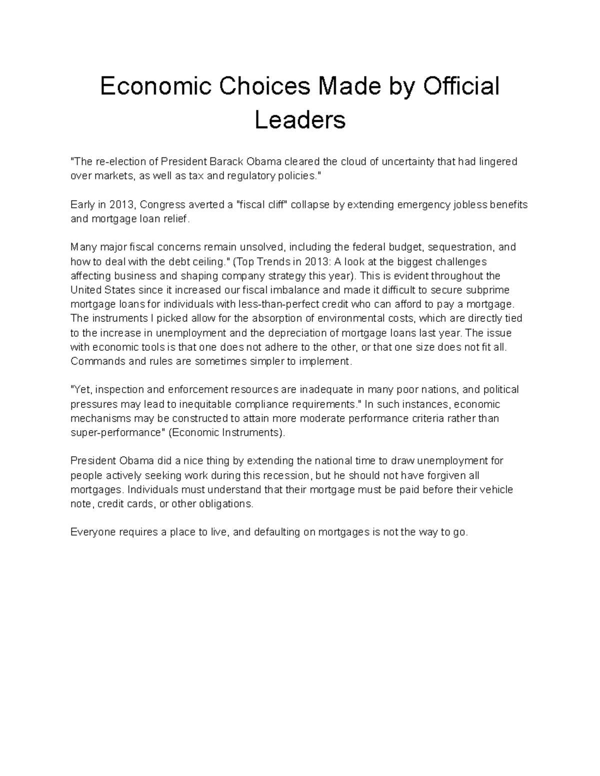 Economic Choices Made by Official Leaders - Economic Choices Made by ...