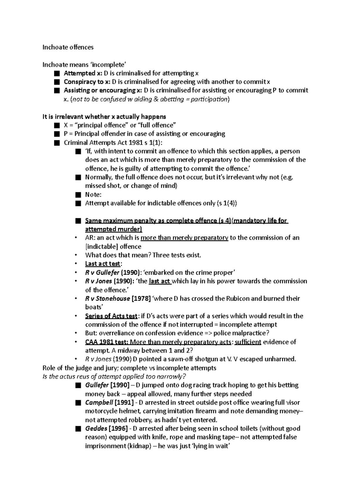 Inchoate offences - Criminal Law - Inchoate offences Inchoate means ...