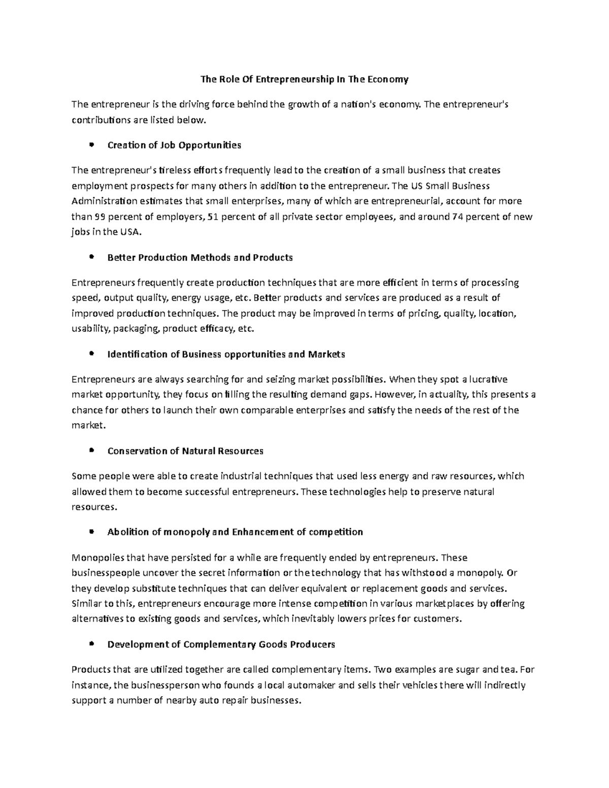 The Role Of Entrepreneurship In The Economy - The entrepreneur's ...