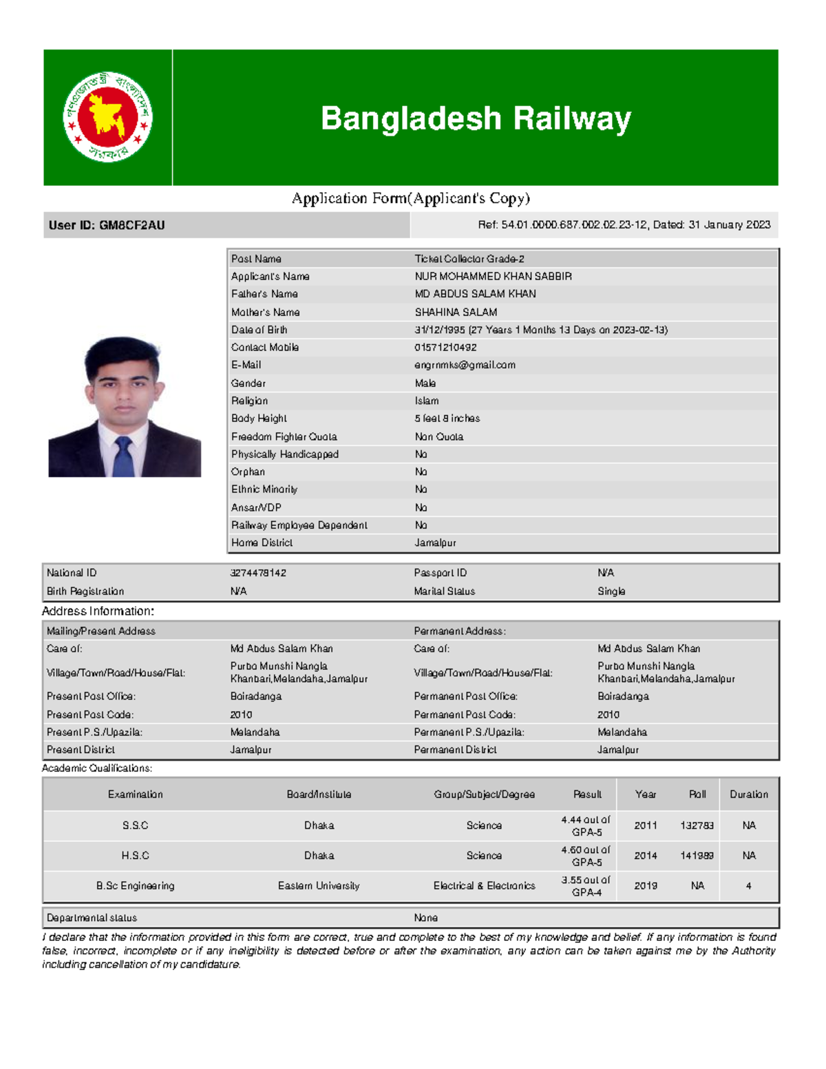 BR GM8CF2AU - ccc - Bangladesh Railway Application Form(Applicant's ...