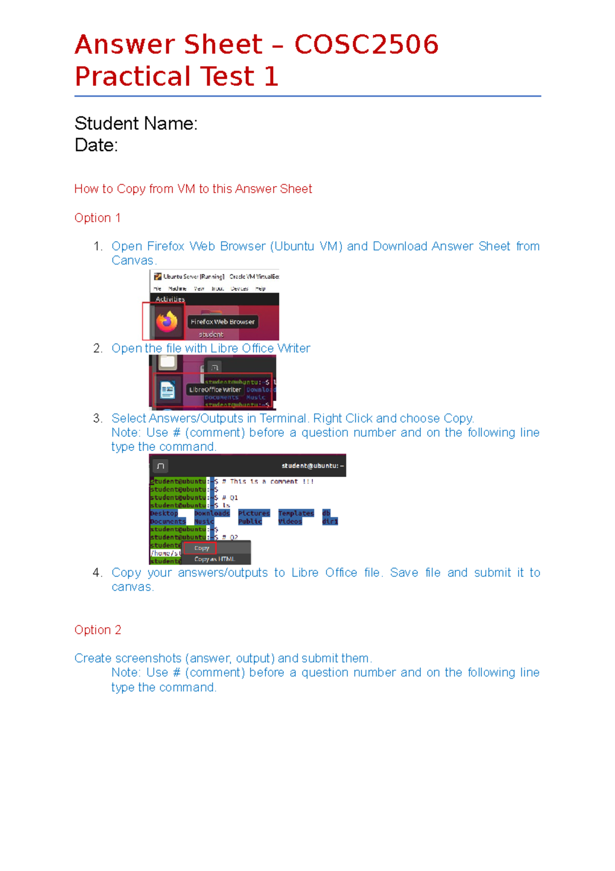 Assessment 1 UNIX - Answer Sheet – COSC Practical Test 1 Student Name ...