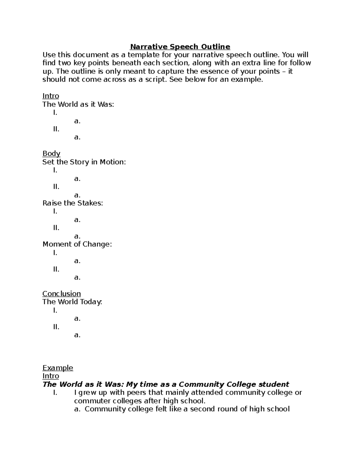 Narrative Outline Template - Narrative Speech Outline Use this document ...