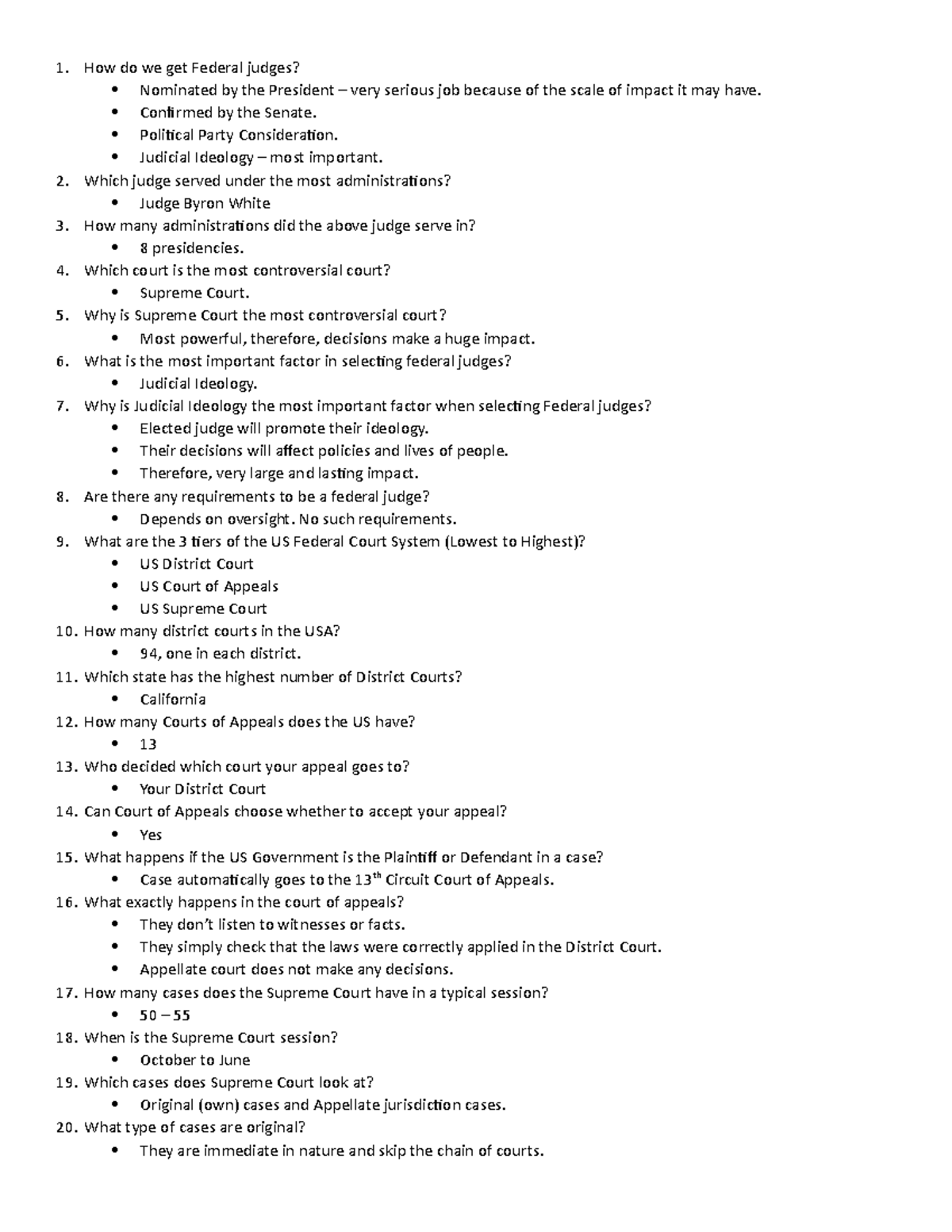 INTA Final Exam - How do we get Federal judges? Nominated by the ...