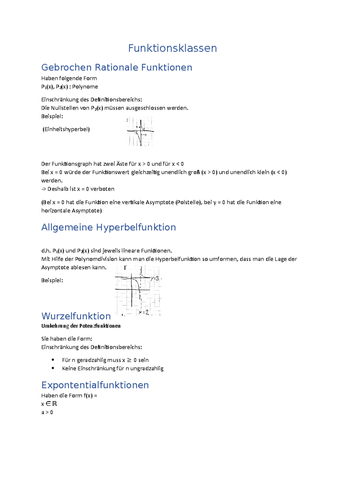 Funktionsklassen - Analysis - Funktionsklassen Gebrochen Rationale ...