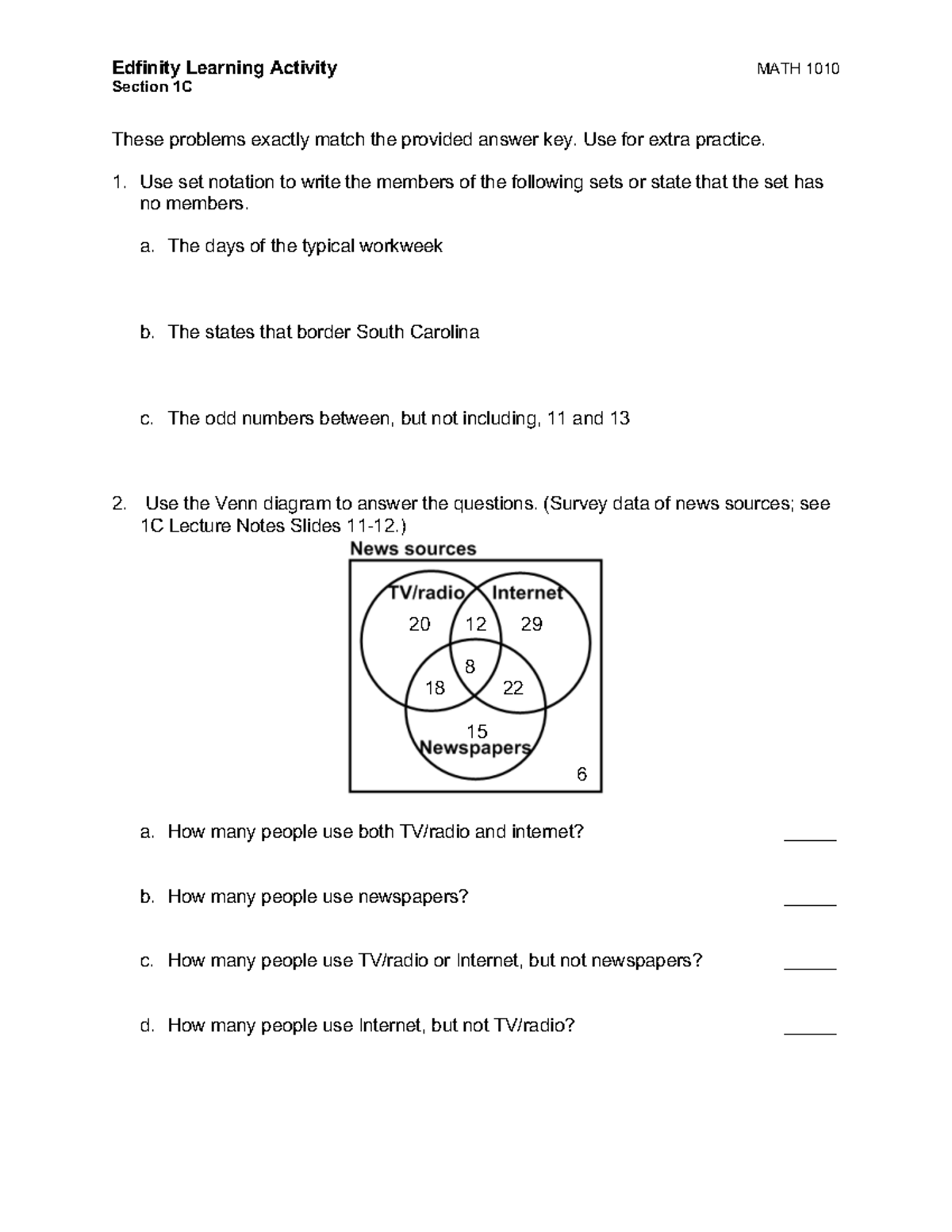 1CActivity - In-class activity - Edfinity Learning Activity MATH 1010 ...