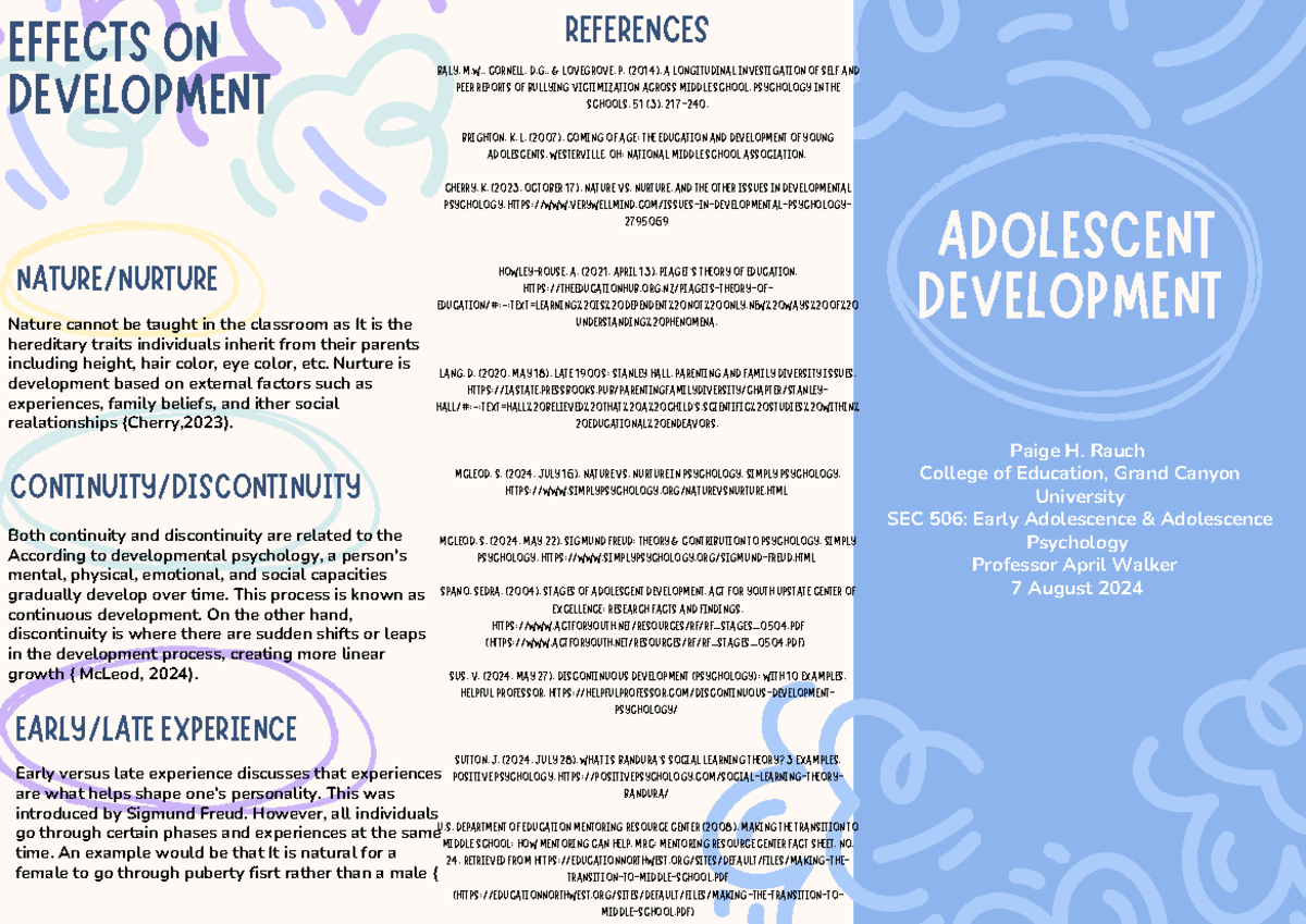 Adolescent Development Brochure - REFERENCES ADOLESCENT DEVELOPMENT ...