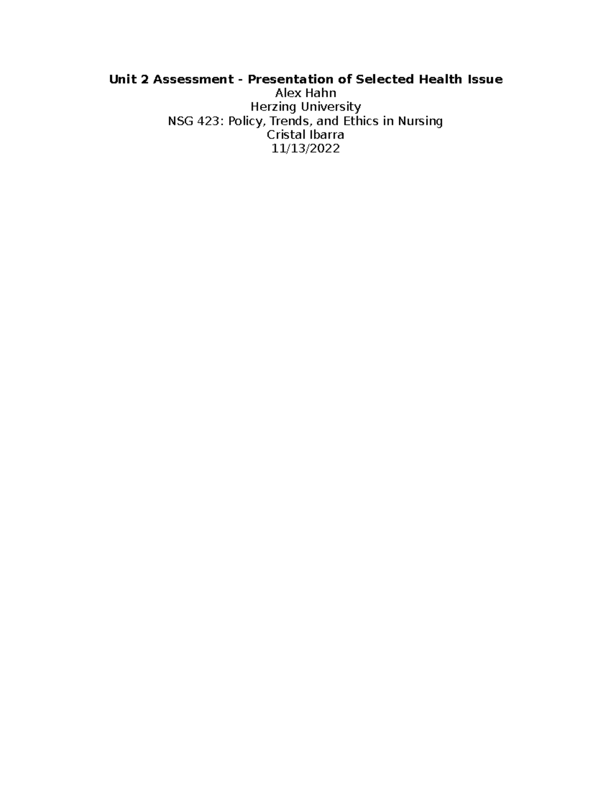 Unit 2 Assessment-3 - gdhm zxk bzk knzk kjxnck - Unit 2 Assessment - Presentation of Selected ...