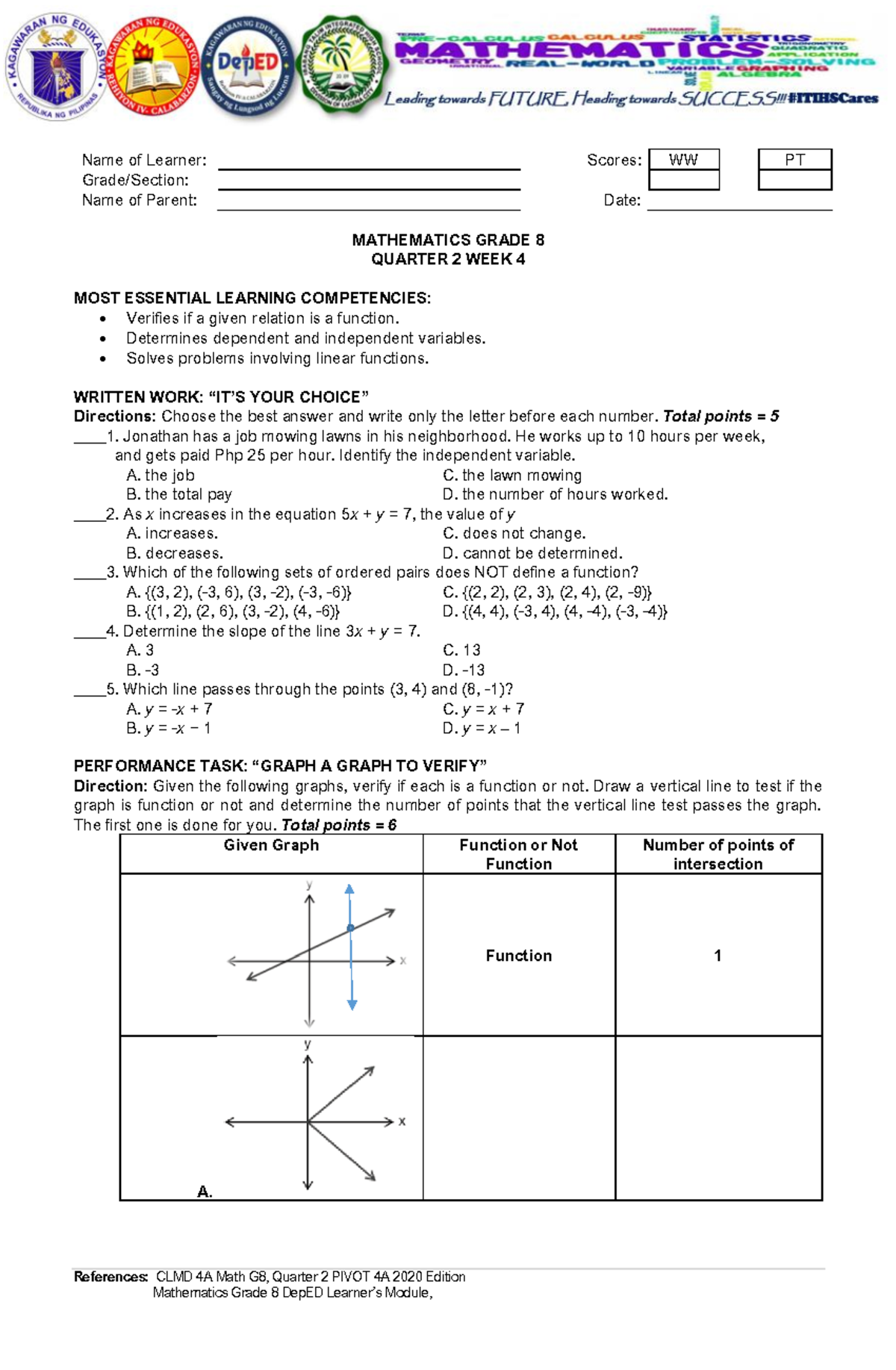 LAS 2.4 MATH 8 - This activity sheet provides second quarter written ...