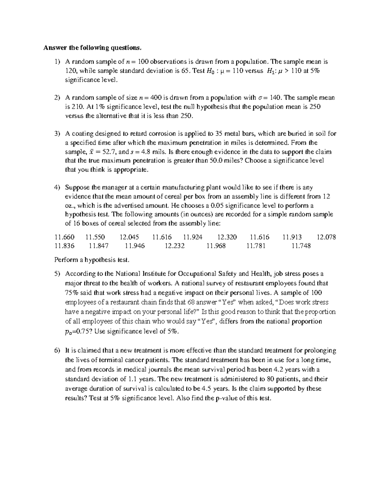 Bus 173-Problem set II - bus 173 assignment - Answer the following ...