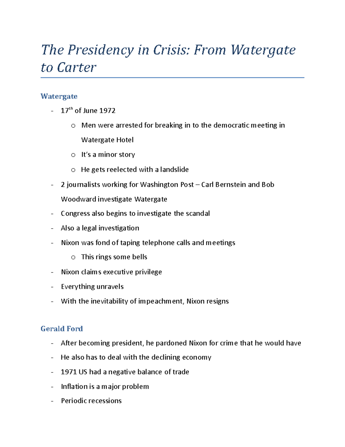 The Presidency in Crisis - From watergate to carter - The Presidency in ...