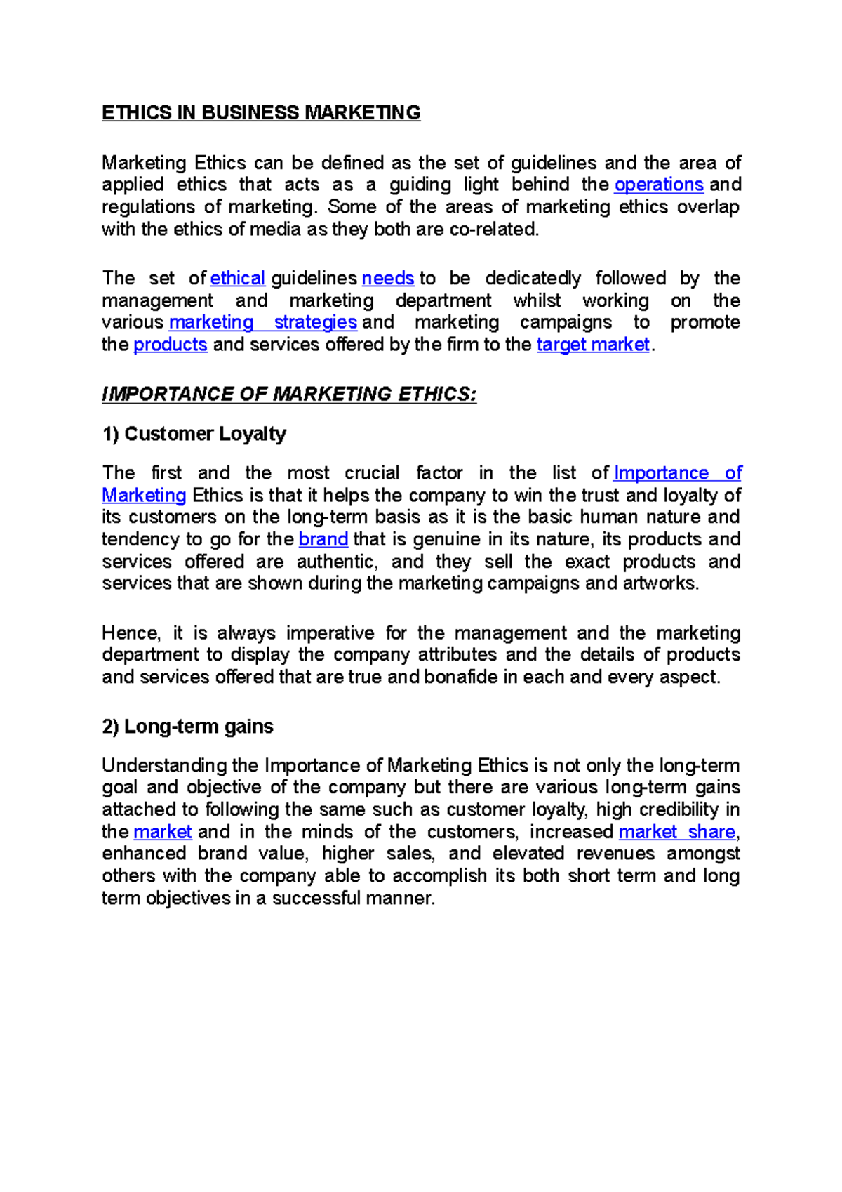 Ethics in business marketing - ETHICS IN BUSINESS MARKETING Marketing ...