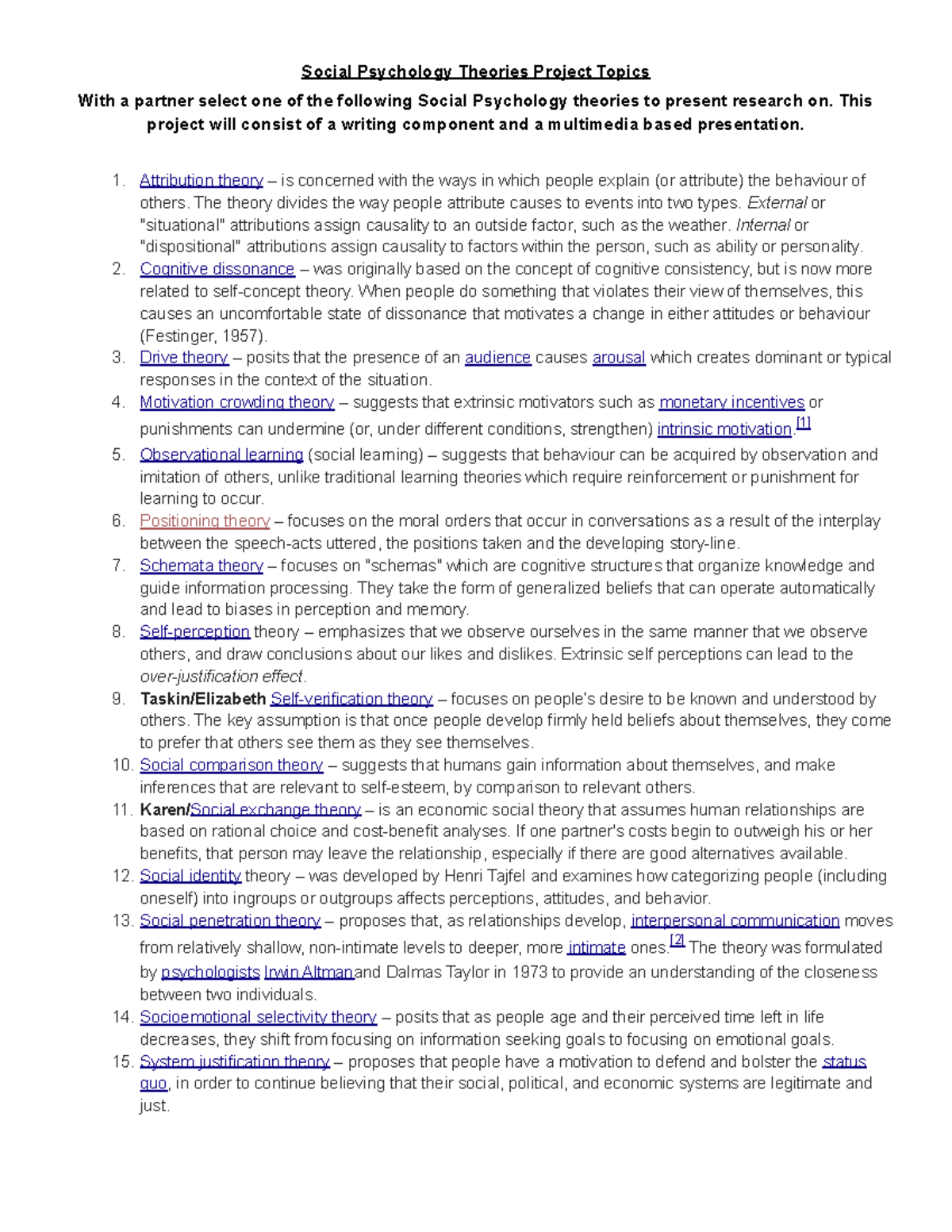 Social Psychology Project Topics - Social Psychology Theories Project ...