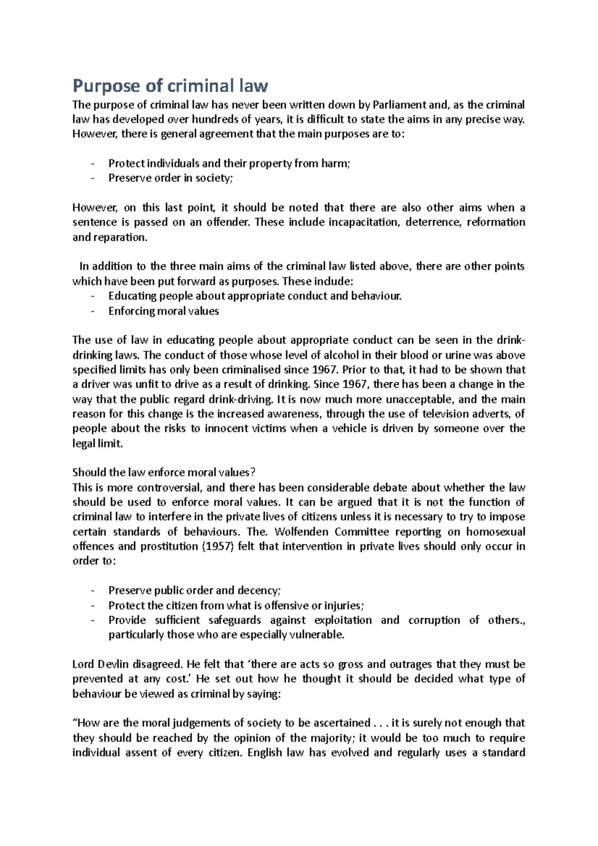 Chap 1 & 2 - chapter 1 & 2 - Purpose of criminal law The purpose of ...