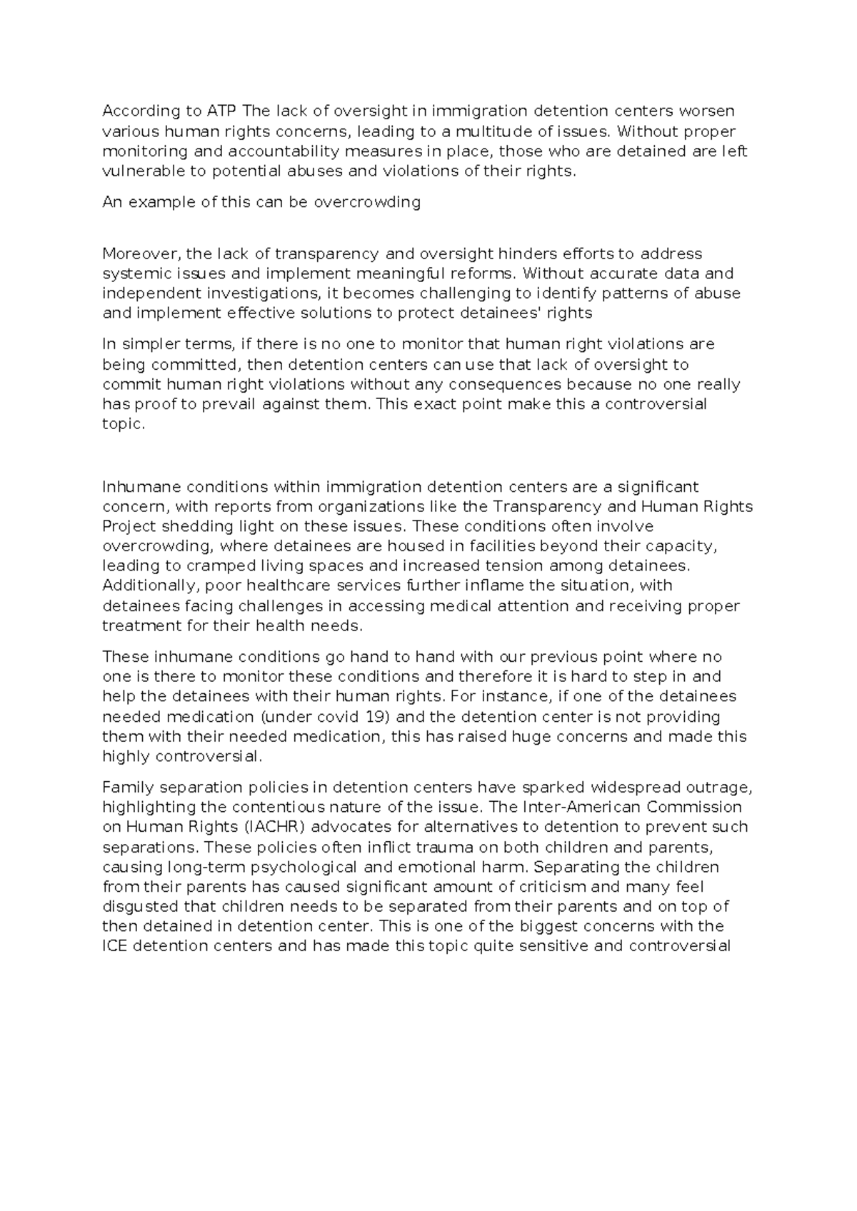 Script for ICE detention Center - According to ATP The lack of ...