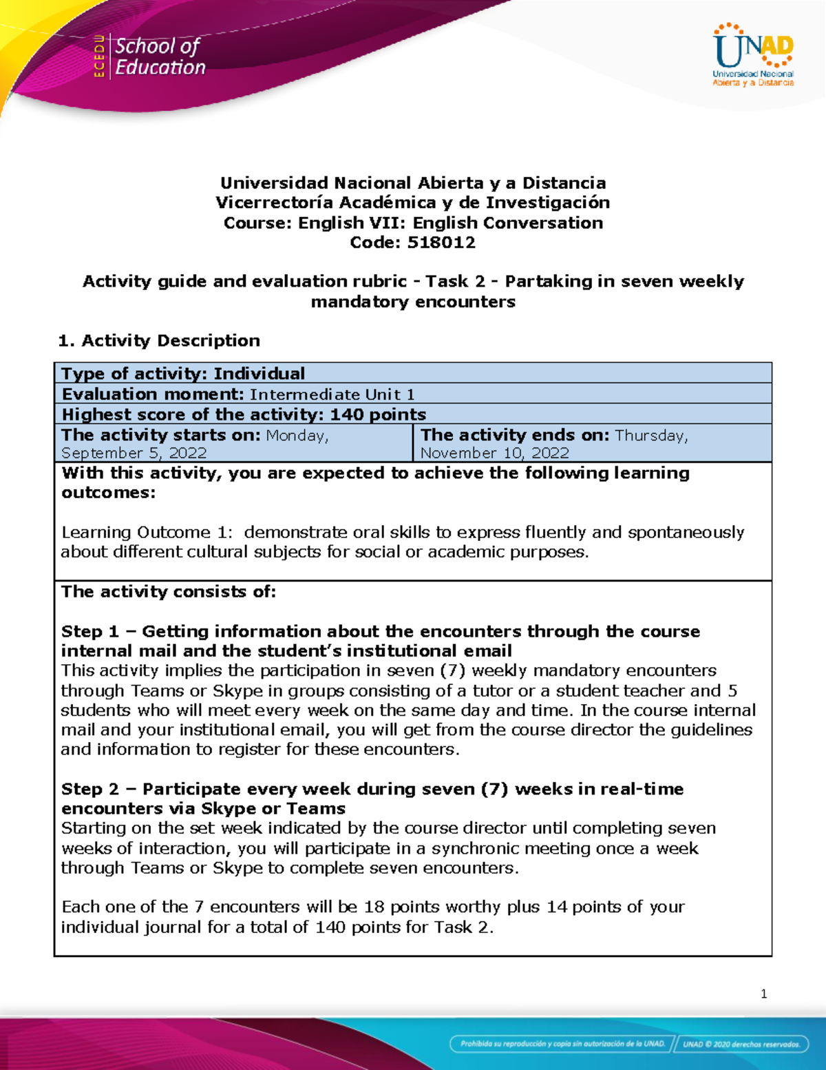 Activity guide and evaluation rubric - Unit 1 - Task 2 - Partaking in ...