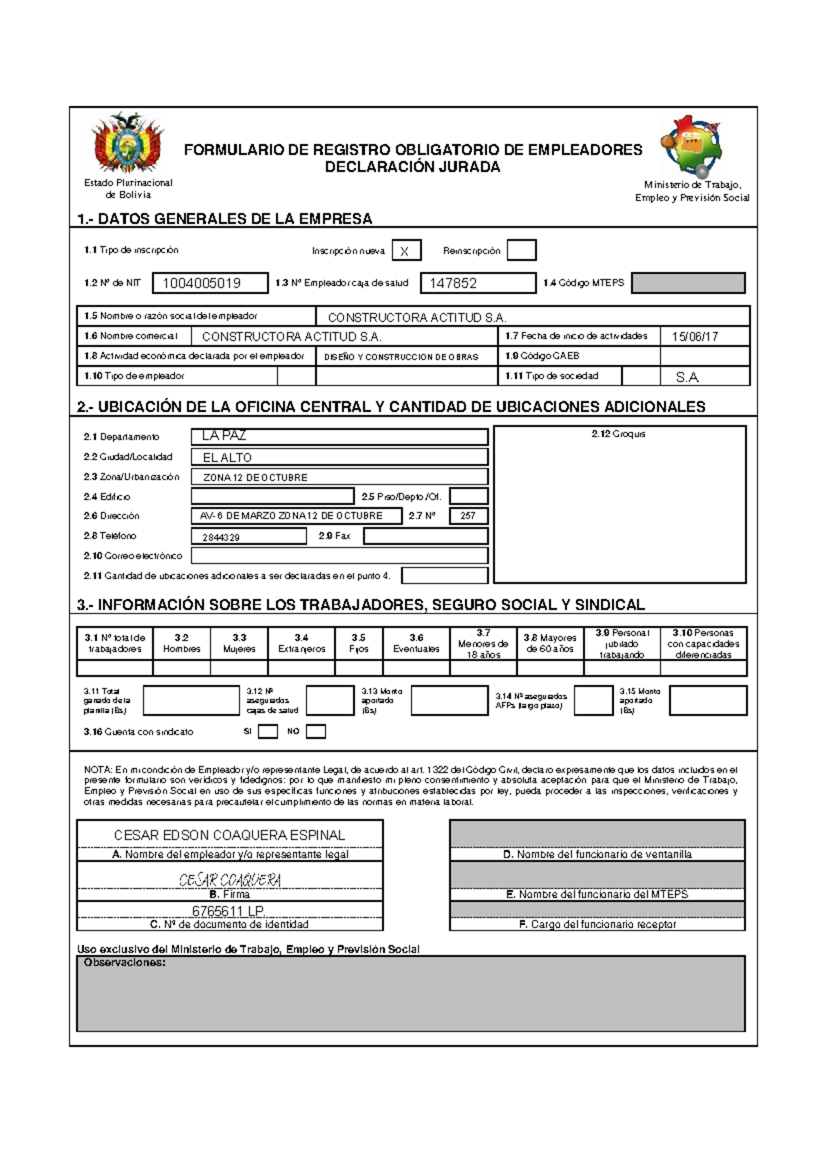 Formulario DE Registro PARA Empleadores - FORMULARIO DE REGISTRO OBLIGATORIO DE EMPLEADORES ...
