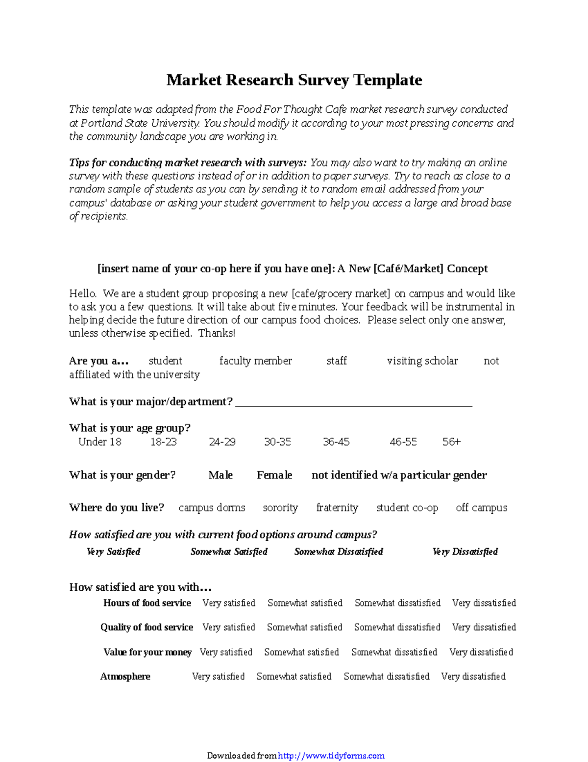 Market research survey sample for food - Market Research Survey ...