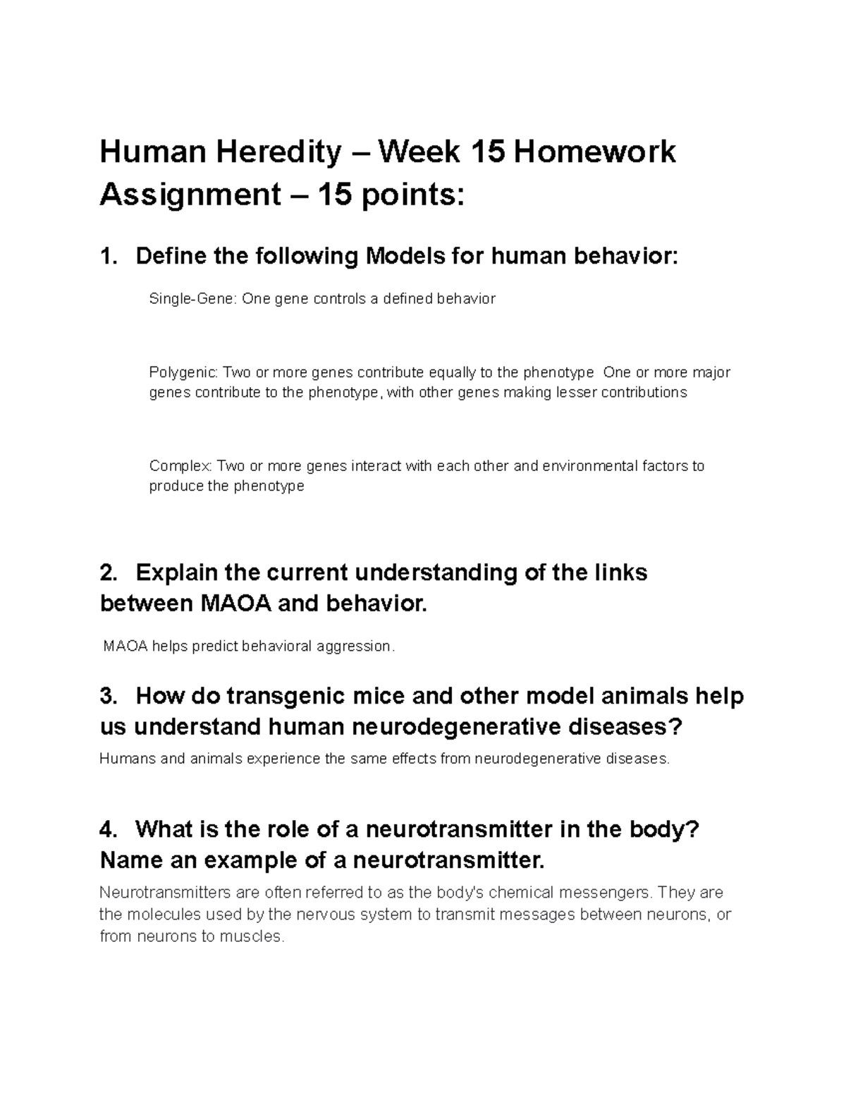Week #15 - Homework for week 15 - Human Heredity – Week 15 Homework ...