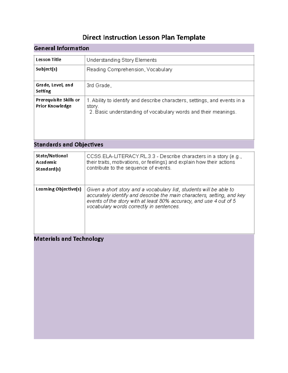 Direct Instruction Lesson Plan LYM2 - Direct Instruc,on Lesson Plan ...