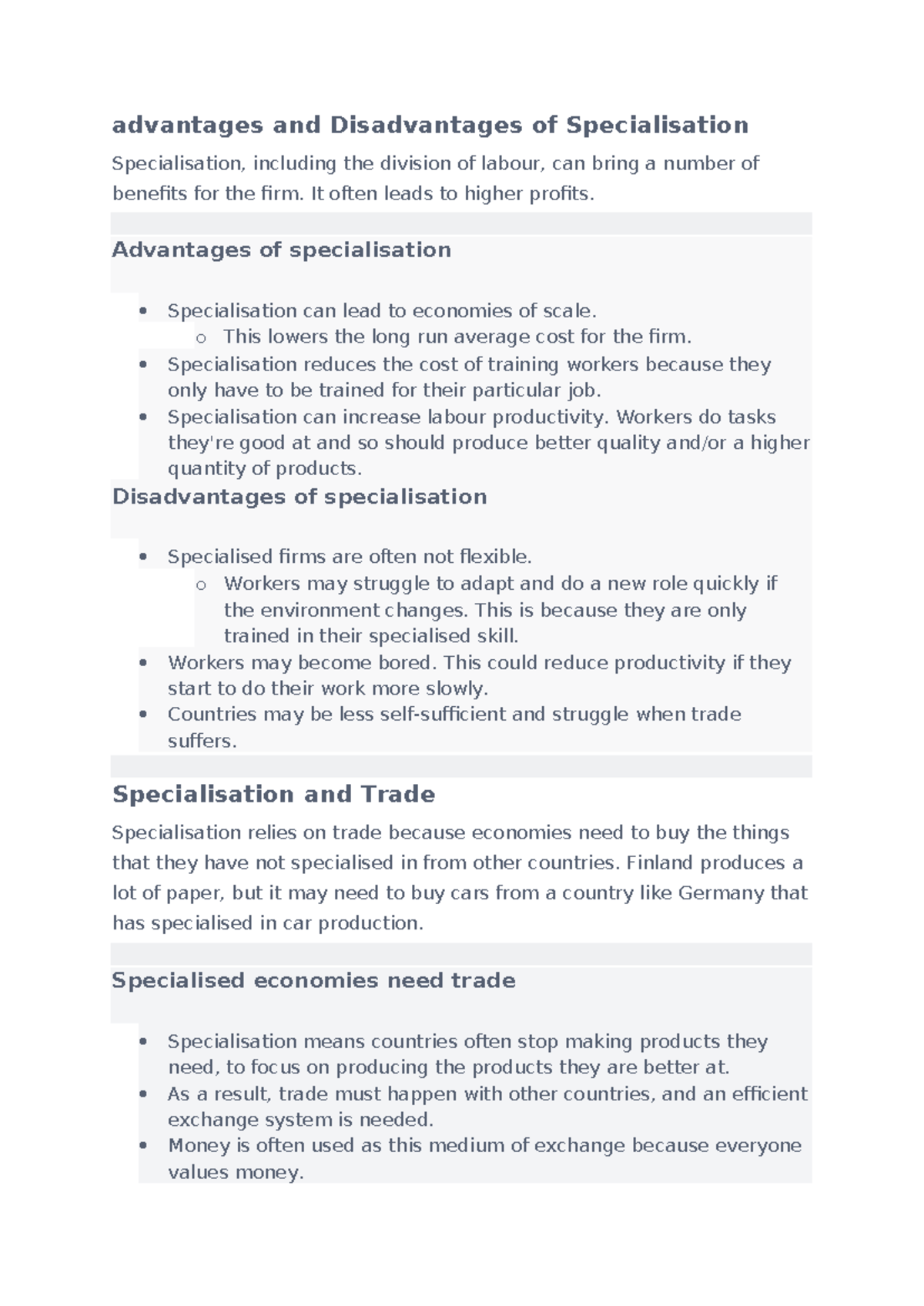 Specialisation - notes - advantages and Disadvantages of Specialisation ...