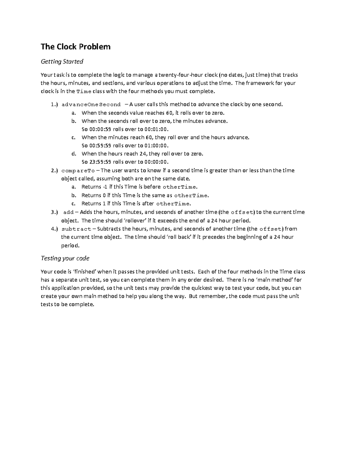 Clock Problem - aaa - The Clock Problem Getting Started Your task is to ...