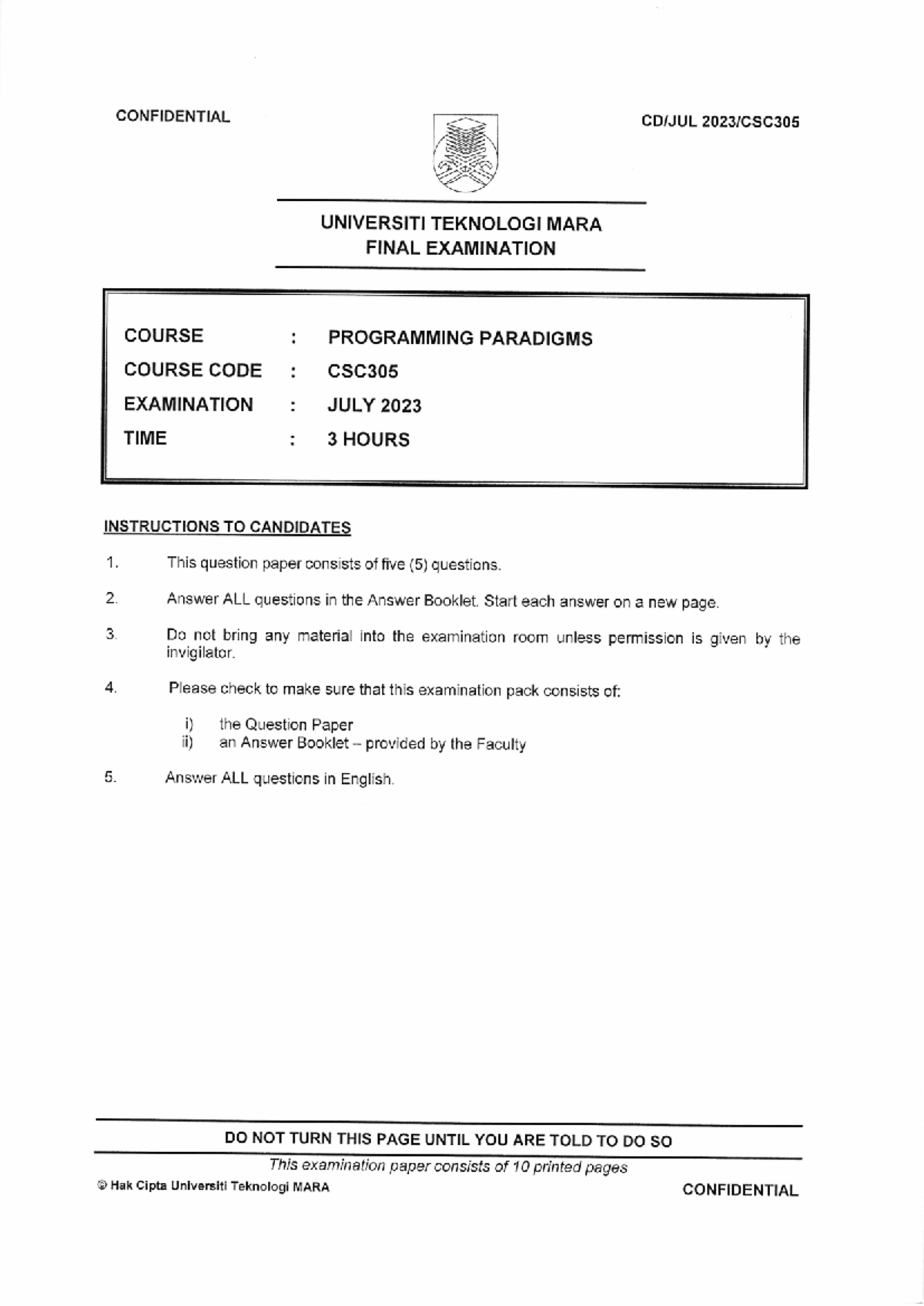 Faculty College OF Computing, Informatics AND Media 2023 Session 2 ...