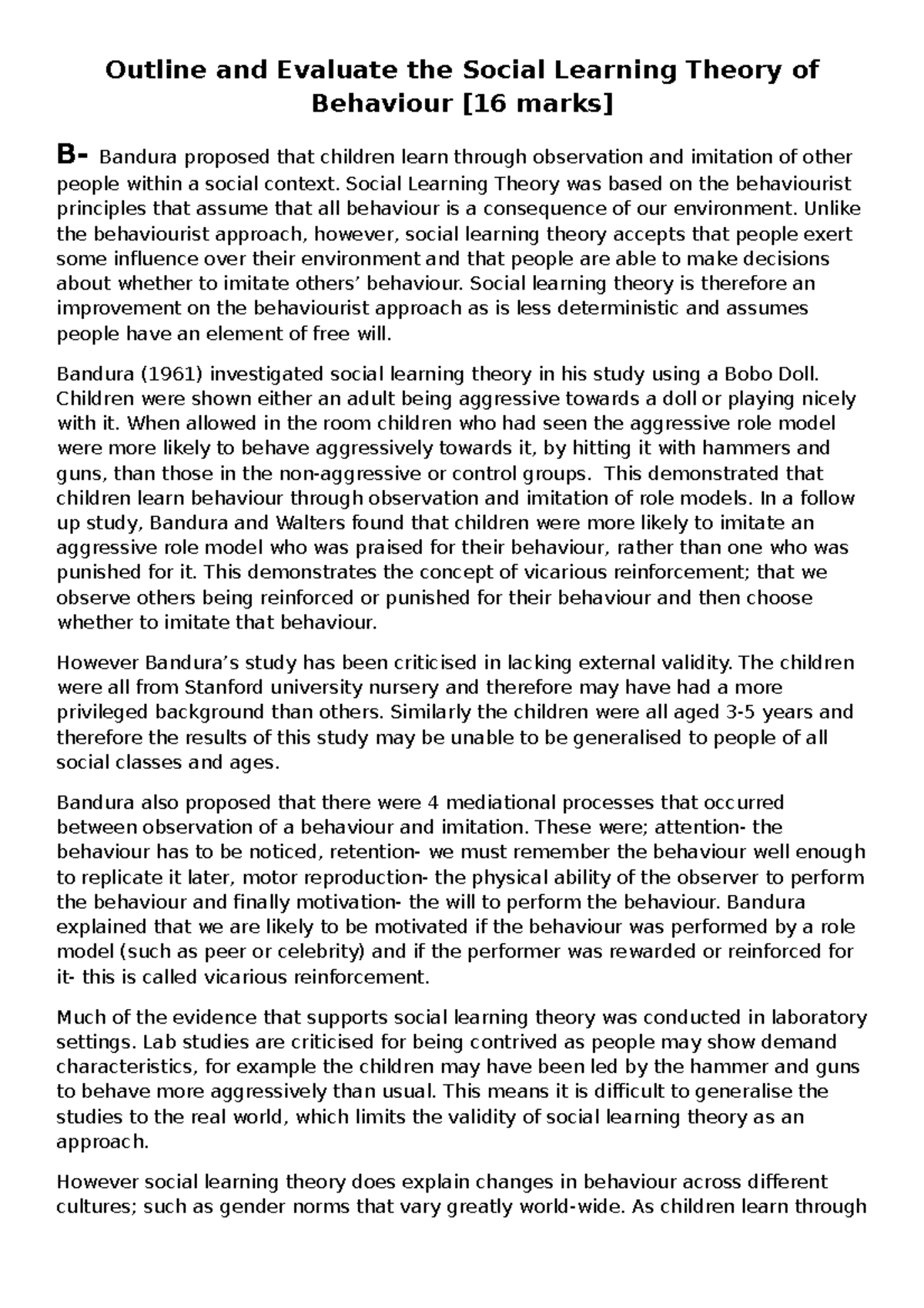 3. SLT Essay Examples - Outline and Evaluate the Social Learning Theory ...